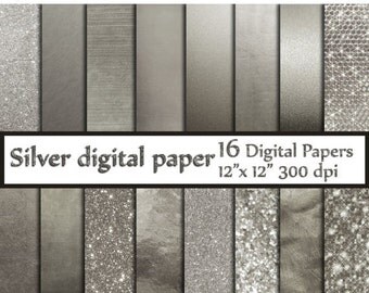 Silver digital paper | Etsy