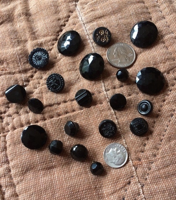 20 Black Jet Glass Buttons Vintage Mourning Buttons Old