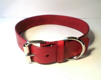 Red leather collar | Etsy
