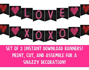 Valentine XOXO bunting banner printable Valentine's Day