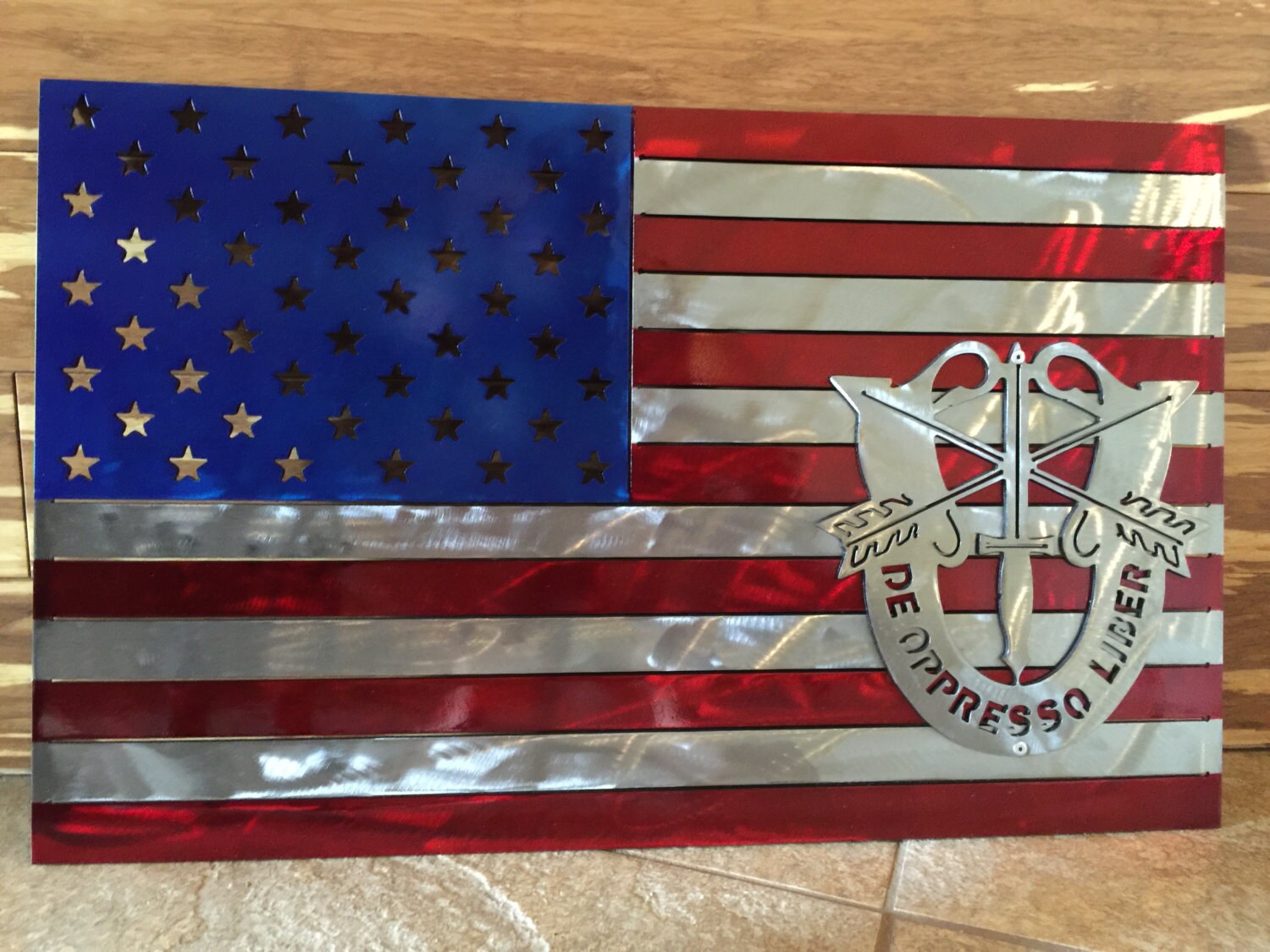 American Flag Metal sign with Special Forces Crest