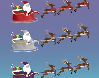 Santa sleigh clipart | Etsy