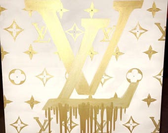Louis Vuitton Drip Painting 16x20 LV Inspired Brown and