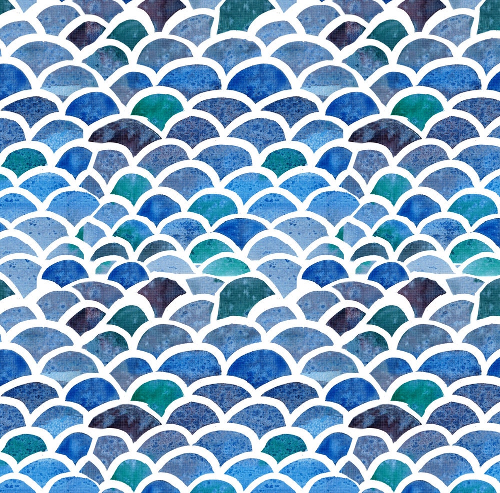 Watercolor Mermaid Scale Fabric Watercolor Fish Scales By