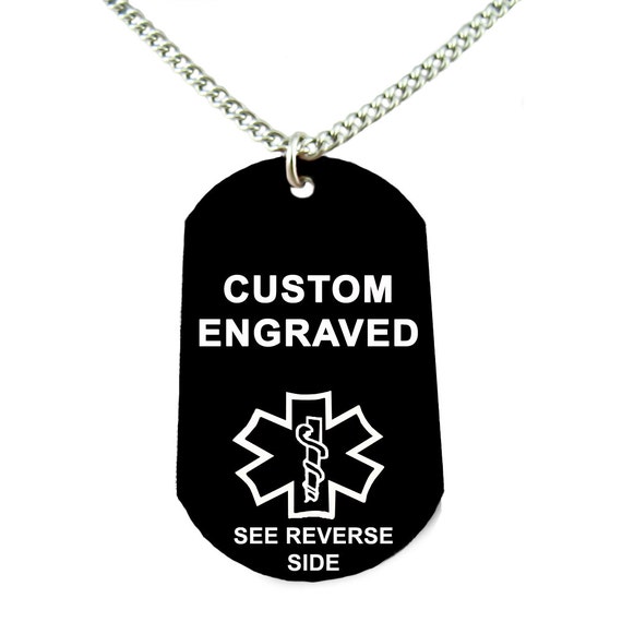Medical Alert ID Dog Tag Custom ENGRAVED FREE Black Aluminum