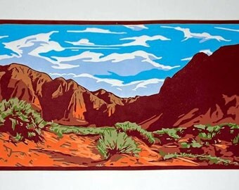 Mountain linocut | Etsy