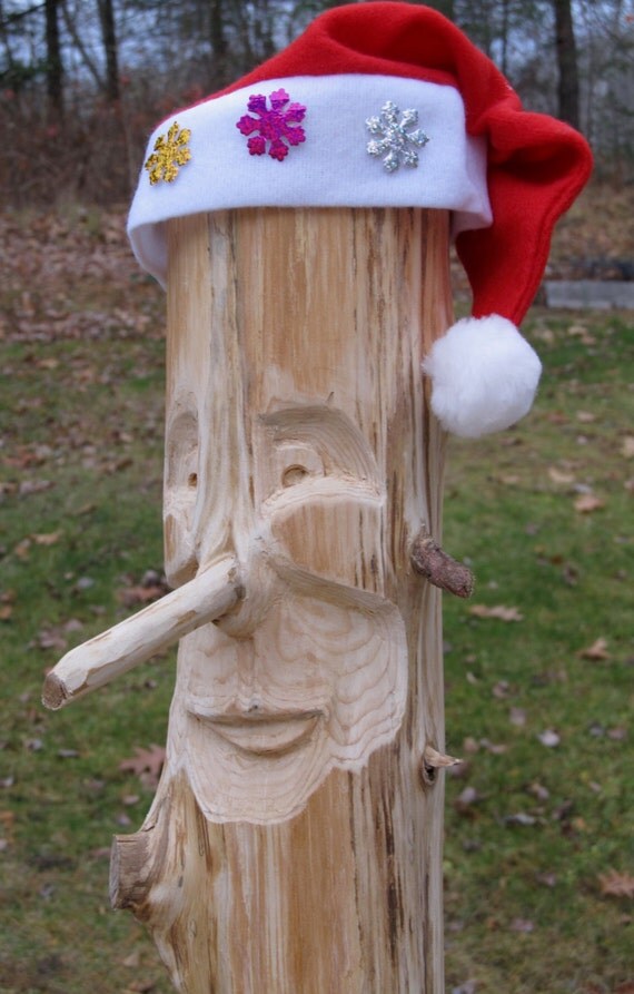 Wood Spirit Christmas Elf Garden Gnome Hand Carved Recycled