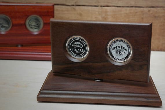 Challenge Coin 2-Coin Rotating Display Natural Ipe Wood