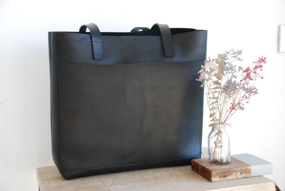Large Leather Tote Bag With Outside Pockets | semashow.com