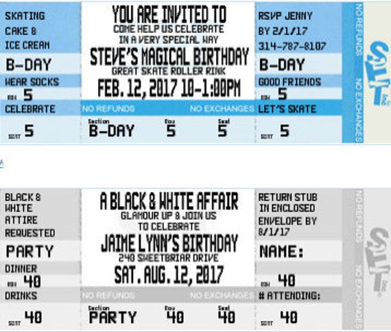 Birthday Party Ticket Invitations Authentic & by SETTickets