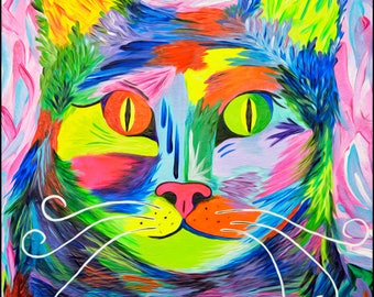 Abstract cat art | Etsy
