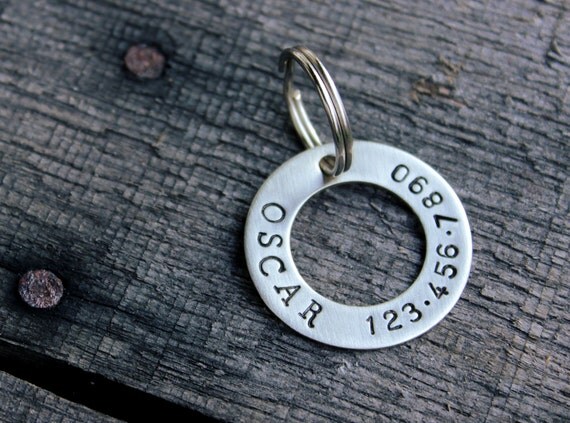 Personalized dog ID tag pet Hand stamped washer by MJLeatherwork