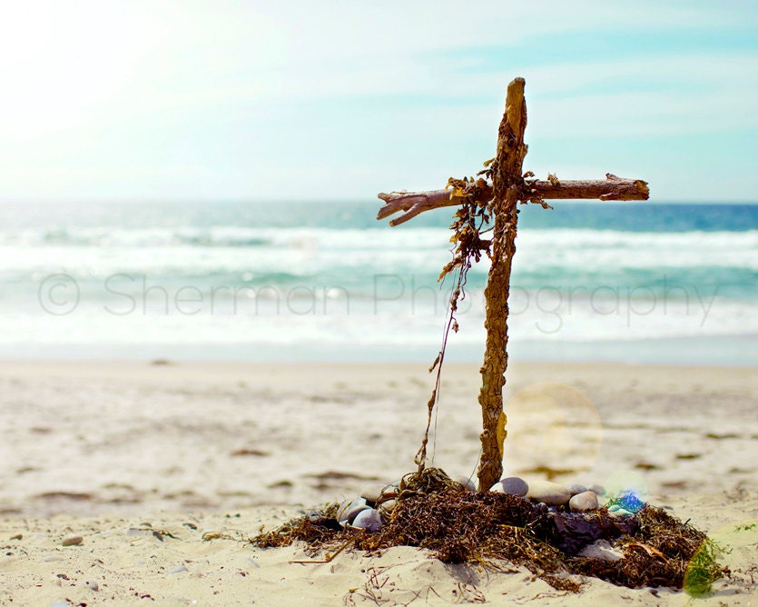 Beach Cross Photo Ocean Print 8x10 8x8 10x10 11x14 12x12