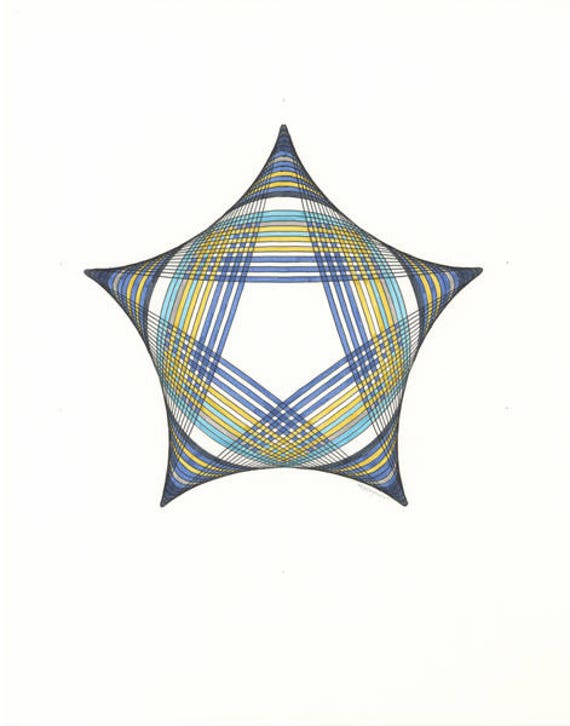 Star Art Abstract Drawing Original Art Work Blue Art Star