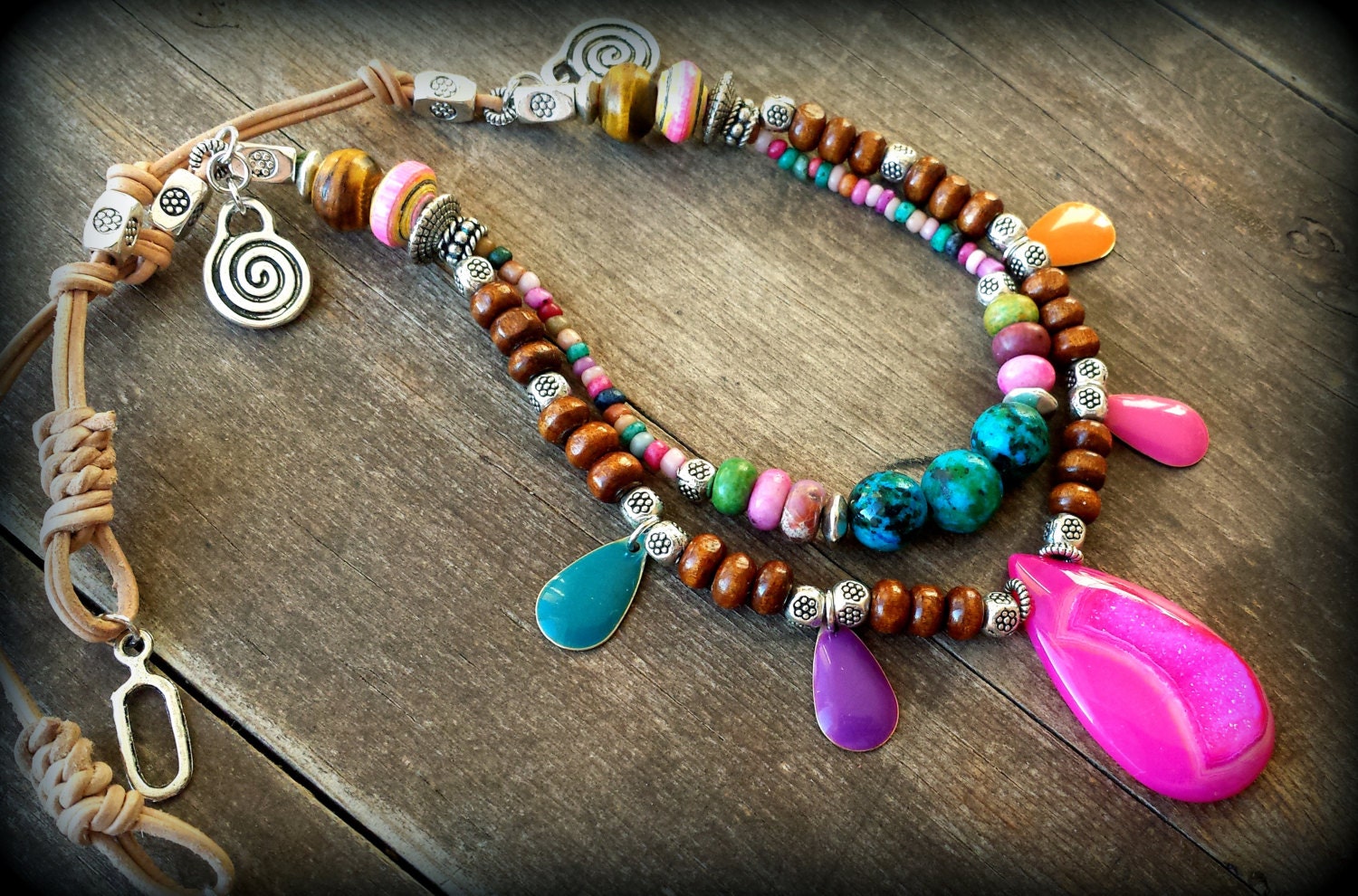 Colorful hippie choker boho choker bohemian choker pink