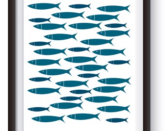 Simple Fish Drawing School of Fish Nursery Art Print