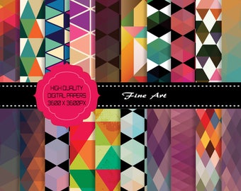 Retro SHAPES 12 Digital Papers pattern set scrapbook blog