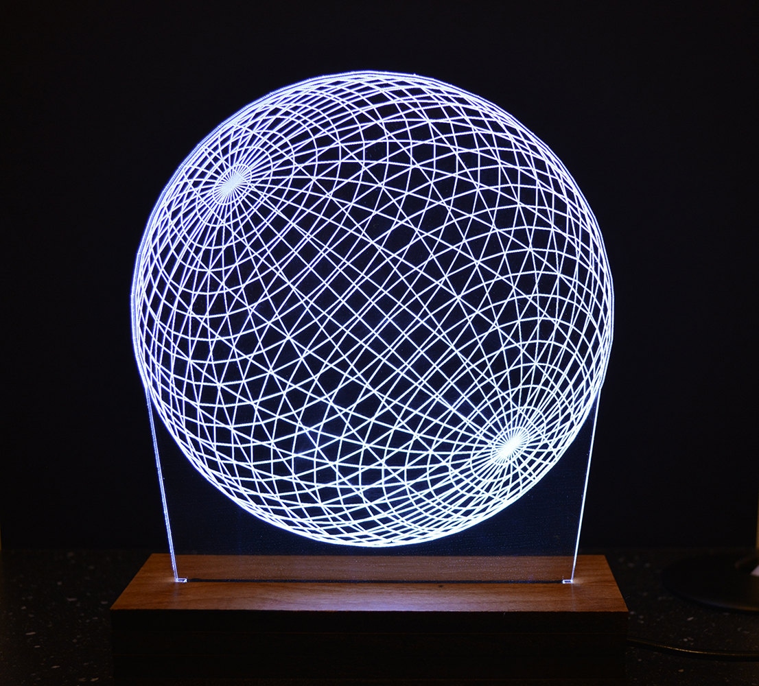 3D Wire Frame Sphere Acrylic Light Up LED Sign and Base