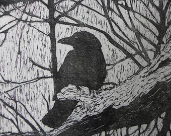 Crow linocuts | Etsy