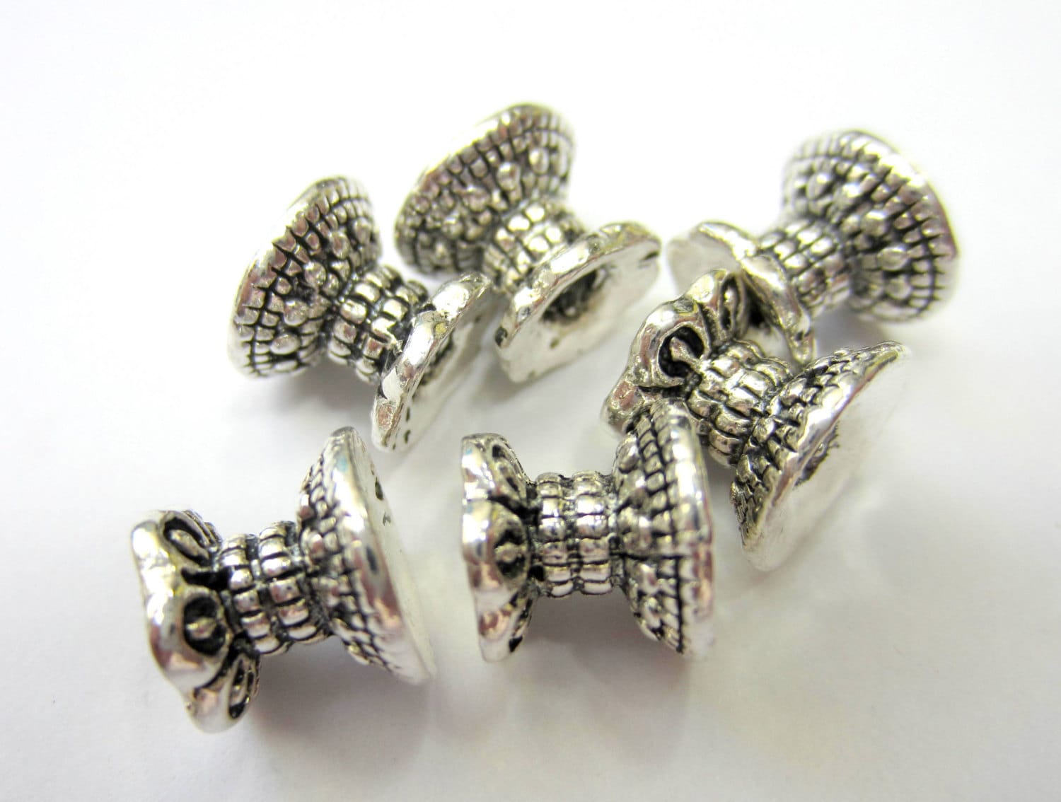 20 Double bead caps antique silver spacer beads jewelry making