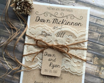 Rustic Lace Wedding Invitation Printable wedding invitation