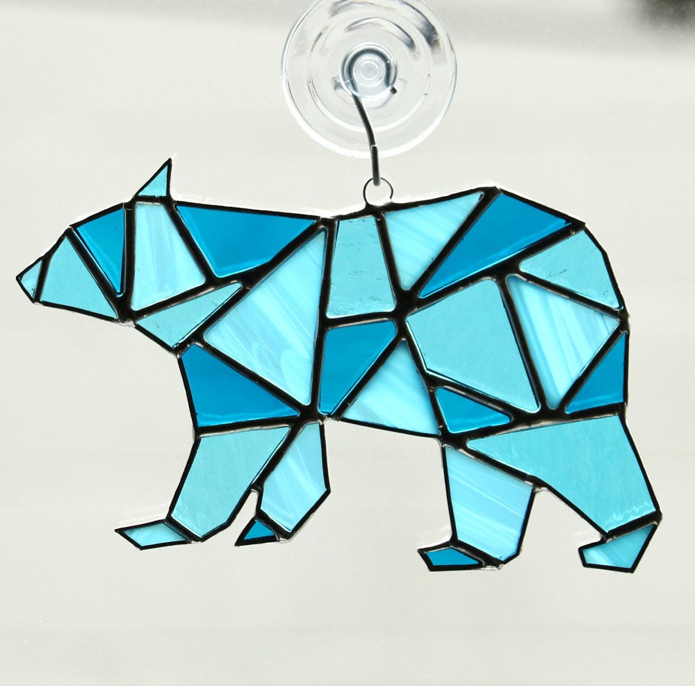 Polar Bear Stained Glass Suncatcher Geometric Art Geometric