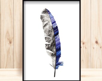 Blue feather print | Etsy