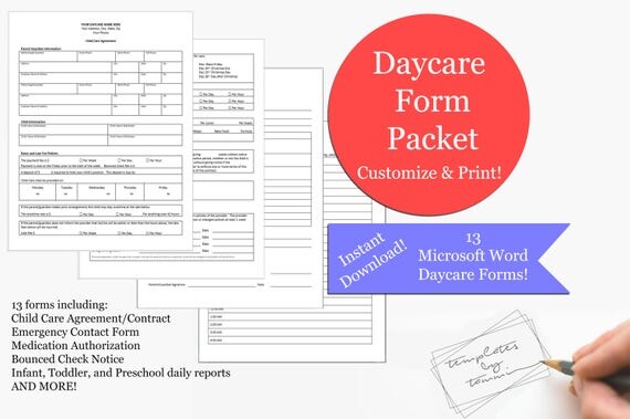 Daycare Form Pack Daycare Records Daycare Forms Editable
