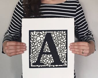 Monogram linocut | Etsy