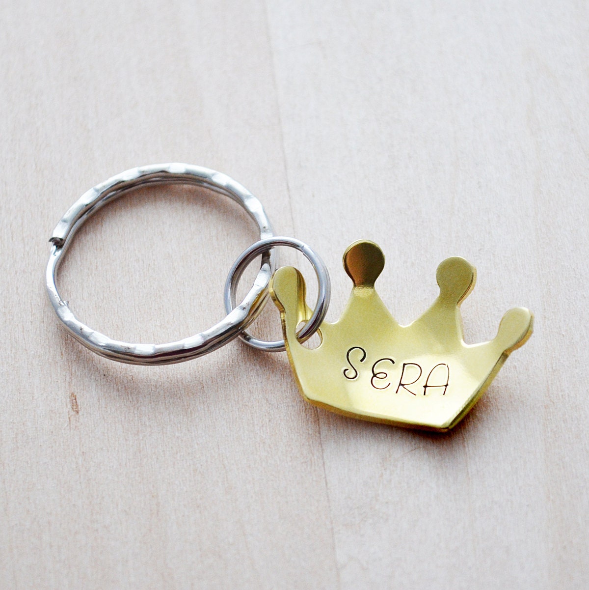 Hand Stamped Crown Keychain Princess Keyring Custom Name