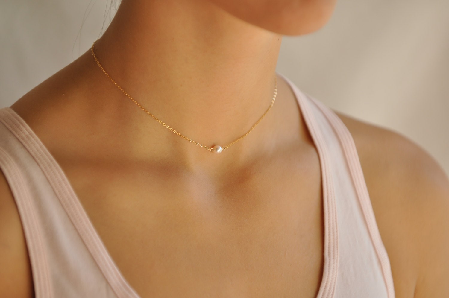 Simple Choker Necklace Dainty Choker Necklace Single Pearl