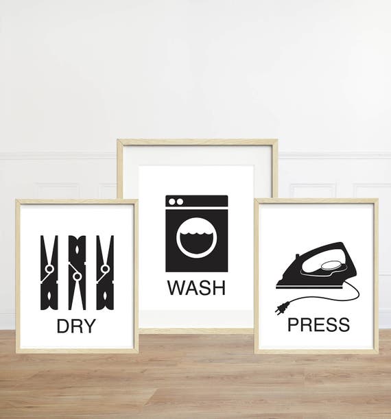 Laundry Prints Wash Dry Press Laundry Room Decor Set of