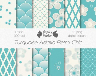 Items similar to Turquoise Digital Paper - Printable Collage Sheet ...