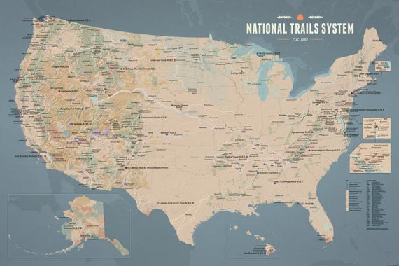 US National Trails System Map 24x36 Poster