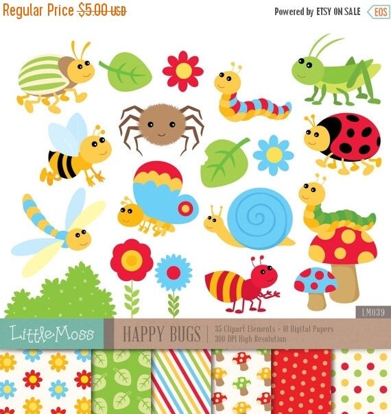 30% OFF Happy Bugs Digital Clipart and Papers Bug by LittleMoss