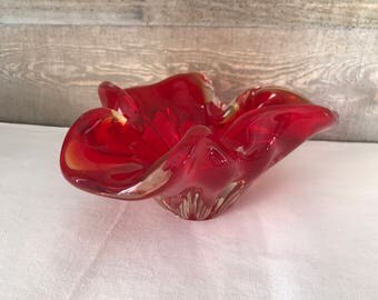 Red glass ashtray | Etsy