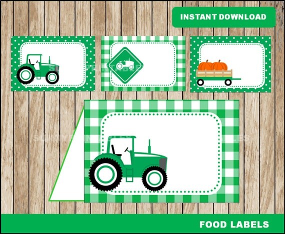 Tractor food labels printable Green Tractor tent cards Farm