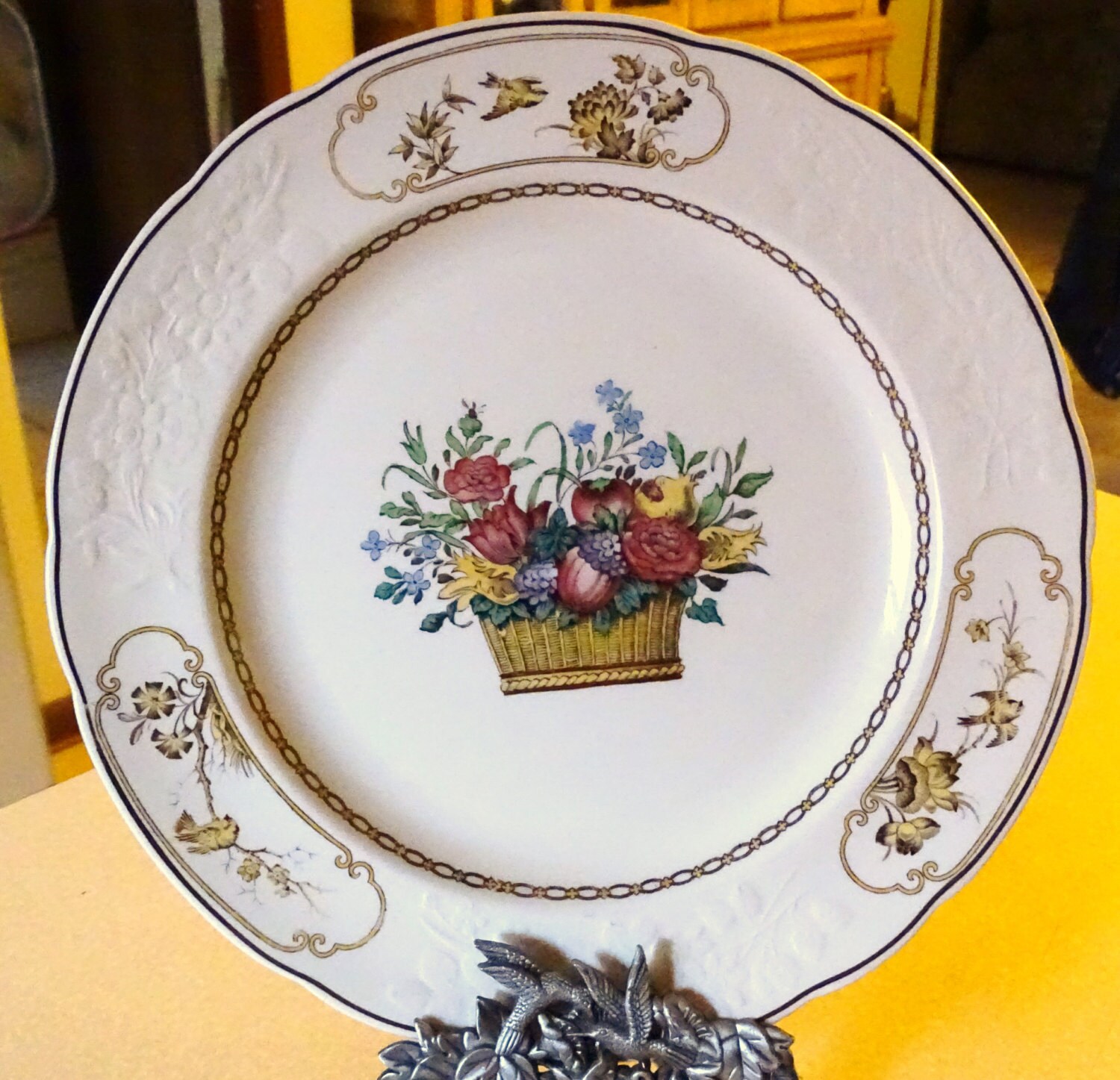 Antique Spode China Copeland England Birds Flower Basket