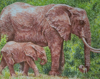 Elephant drawing | Etsy