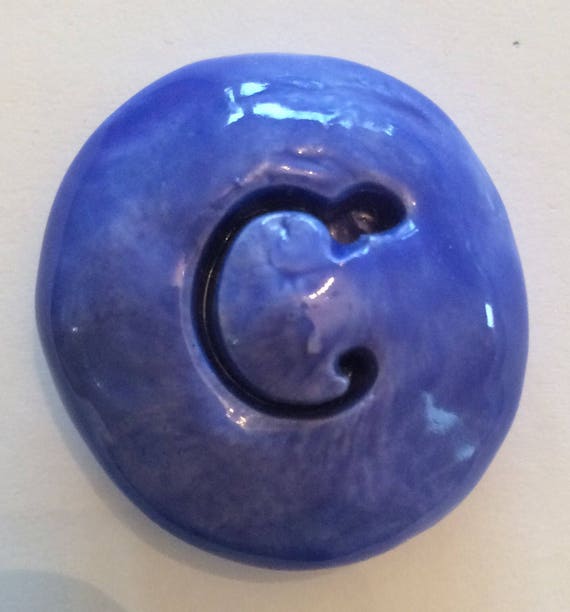 Items similar to LETTER C Pocket Stone - Ceramic - MEDIUM BLUE Art ...