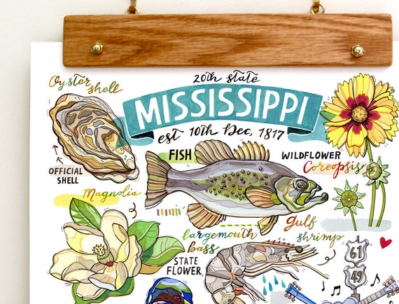 Mississippi Print State symbols illustration home decor