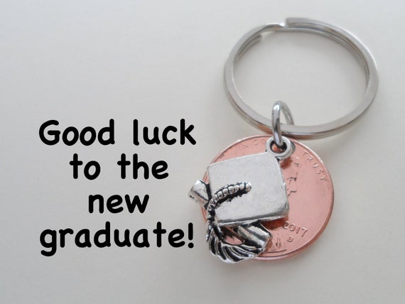 Cap and Diploma Penny Keychain Graduation Gift Lucky Penny