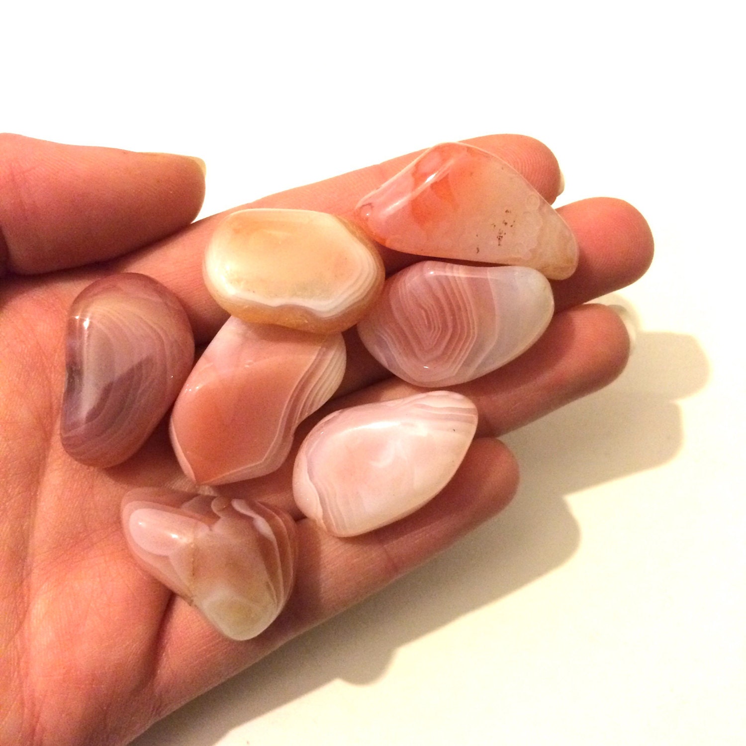 Pink apricot agate tumbled stones smooth palm stone 25mm