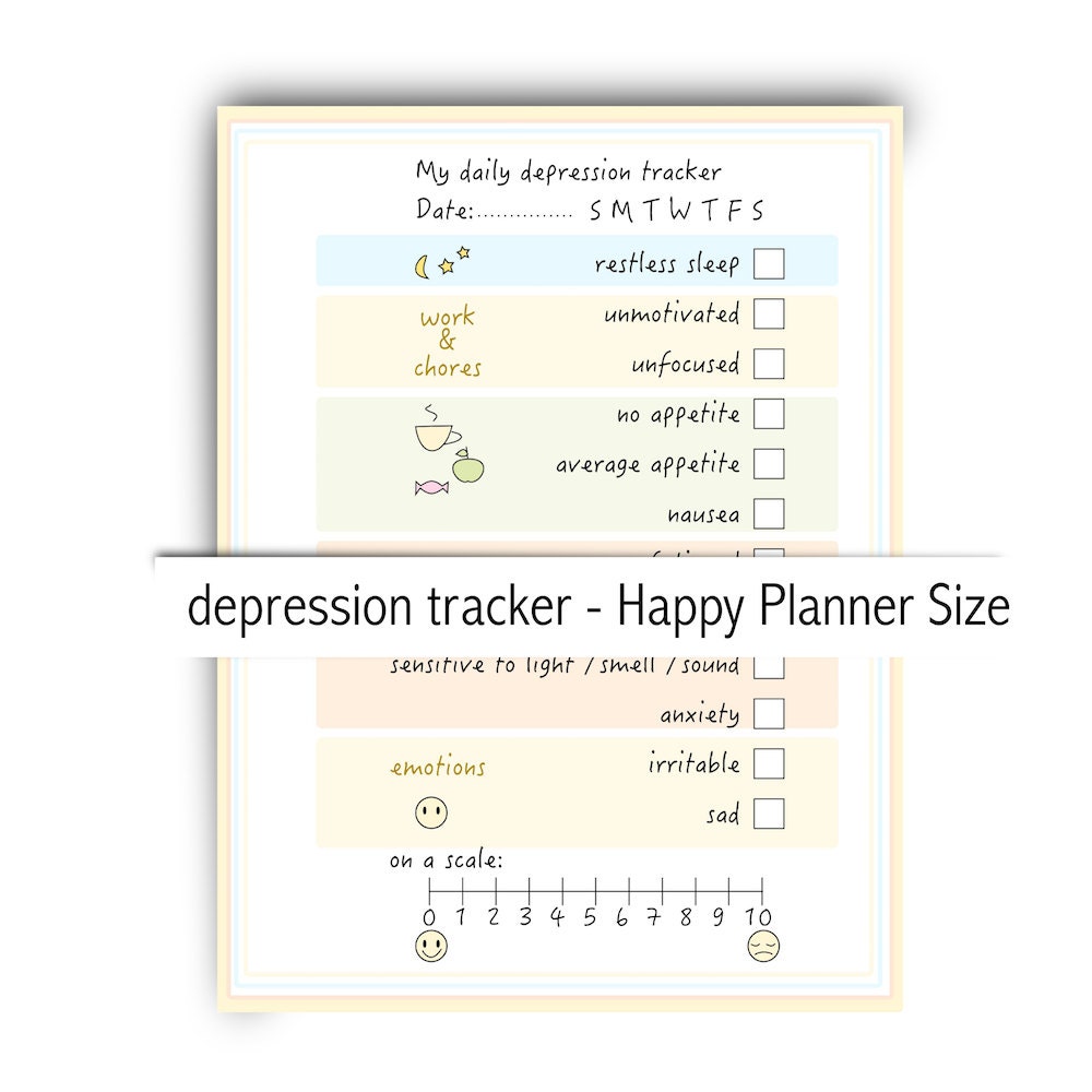 depression tracker instant download printable depression