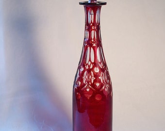 Red glass decanter | Etsy