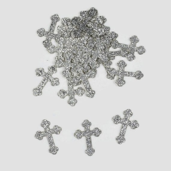 Silver Glitter Cross Confetti 100 Pieces Christening Decor