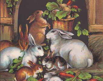 Vintage rabbit print | Etsy