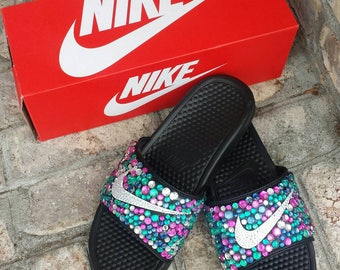 Bling nike slides | Etsy