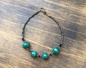 Handmade Magnetic Bracelet with Labradorite Bar Charm Black