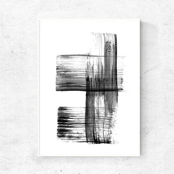 Art print Black and white abstract painting for digital